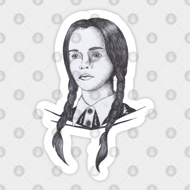 Wednesday Addams - Pen Sketch - Wednesday - Sticker | TeePublic